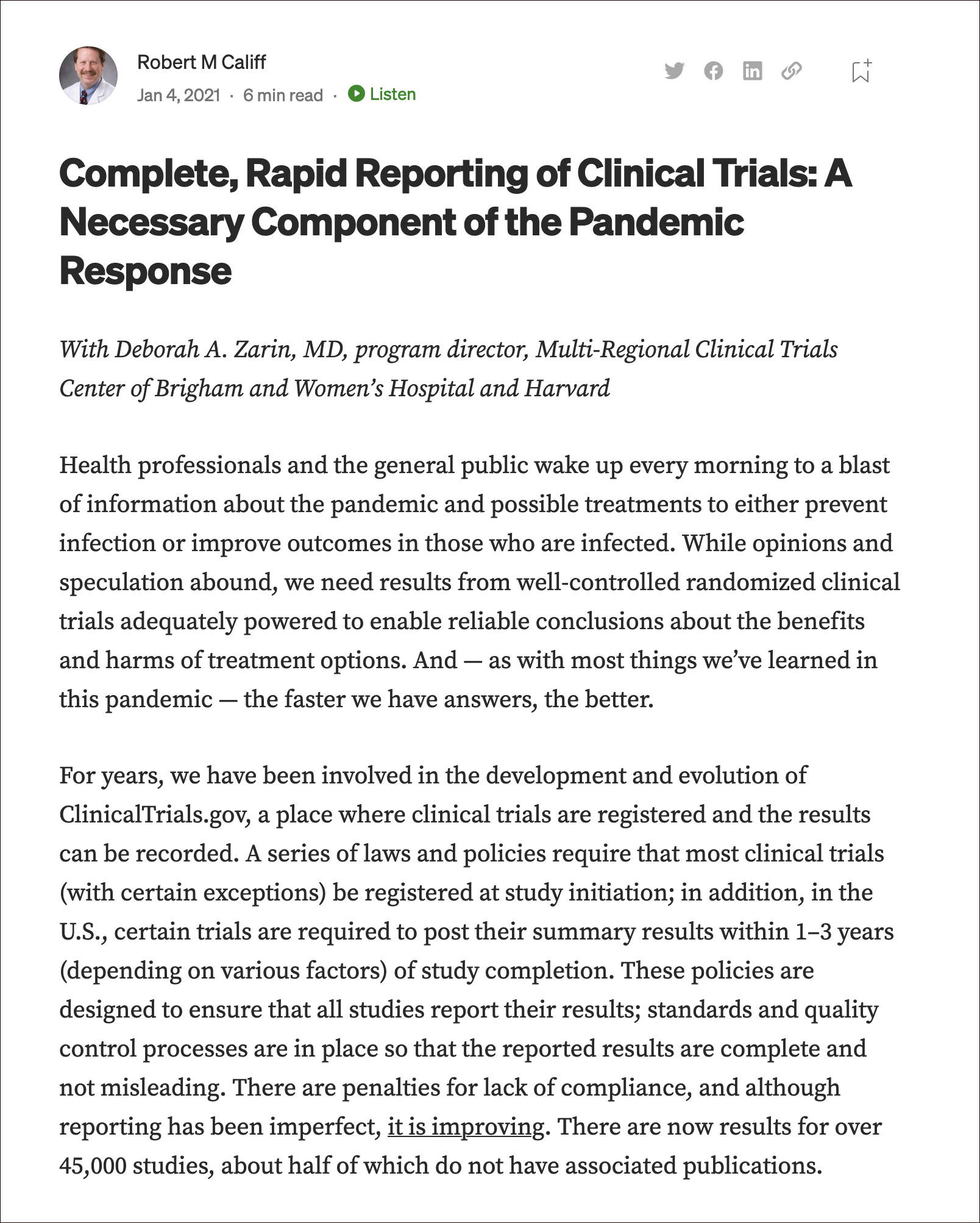 Complete, Rapid Reporting of Clinical Trials: A Necessary Component of ...