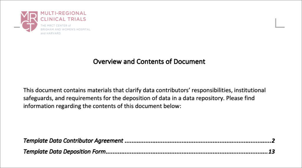 Data Contributor Agreement Word Document - The Multi-Regional Clinical Trials Center of Brigham ...