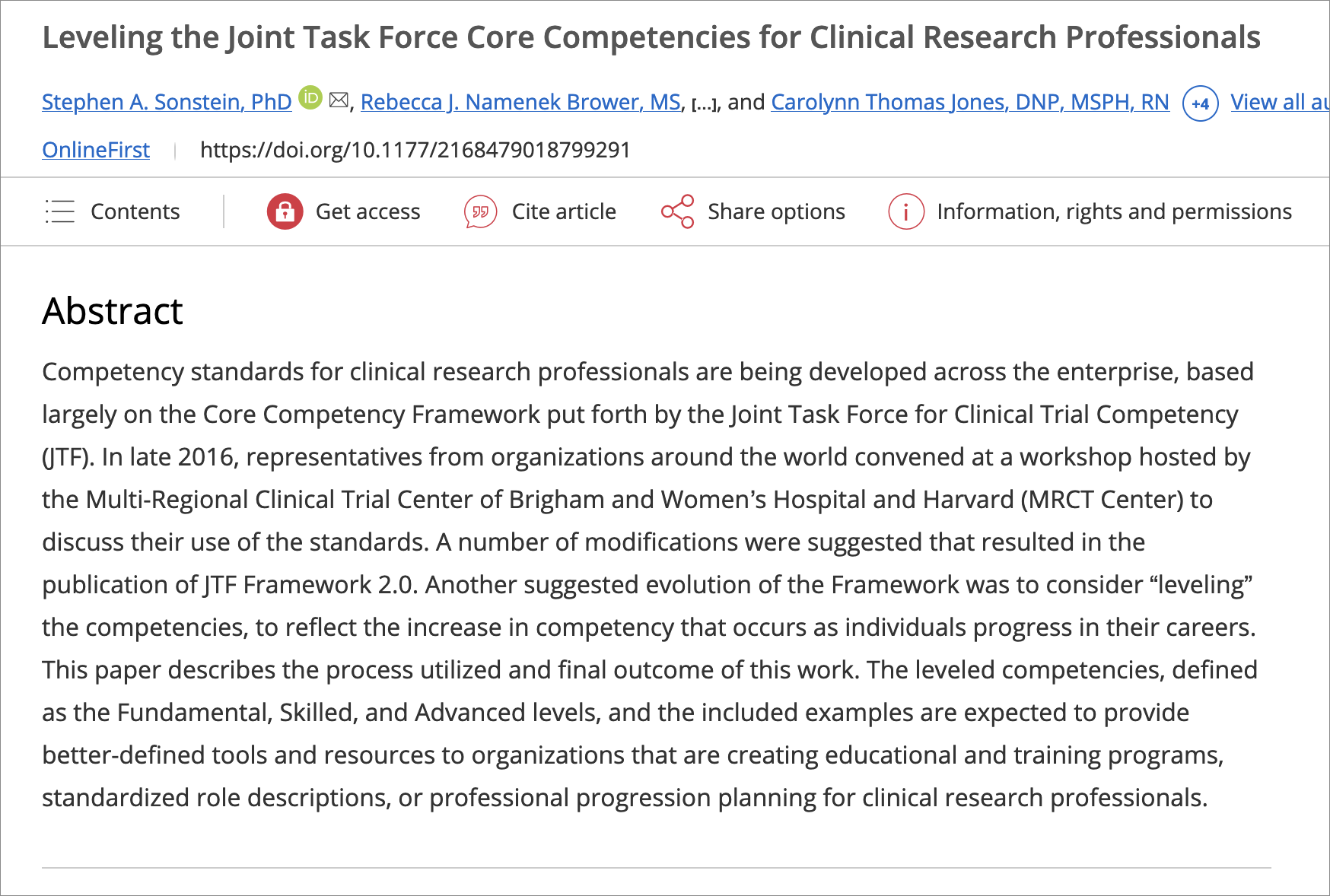 Leveling the Joint Task Force Core Competencies for Clinical Research Professionals - The Multi ...