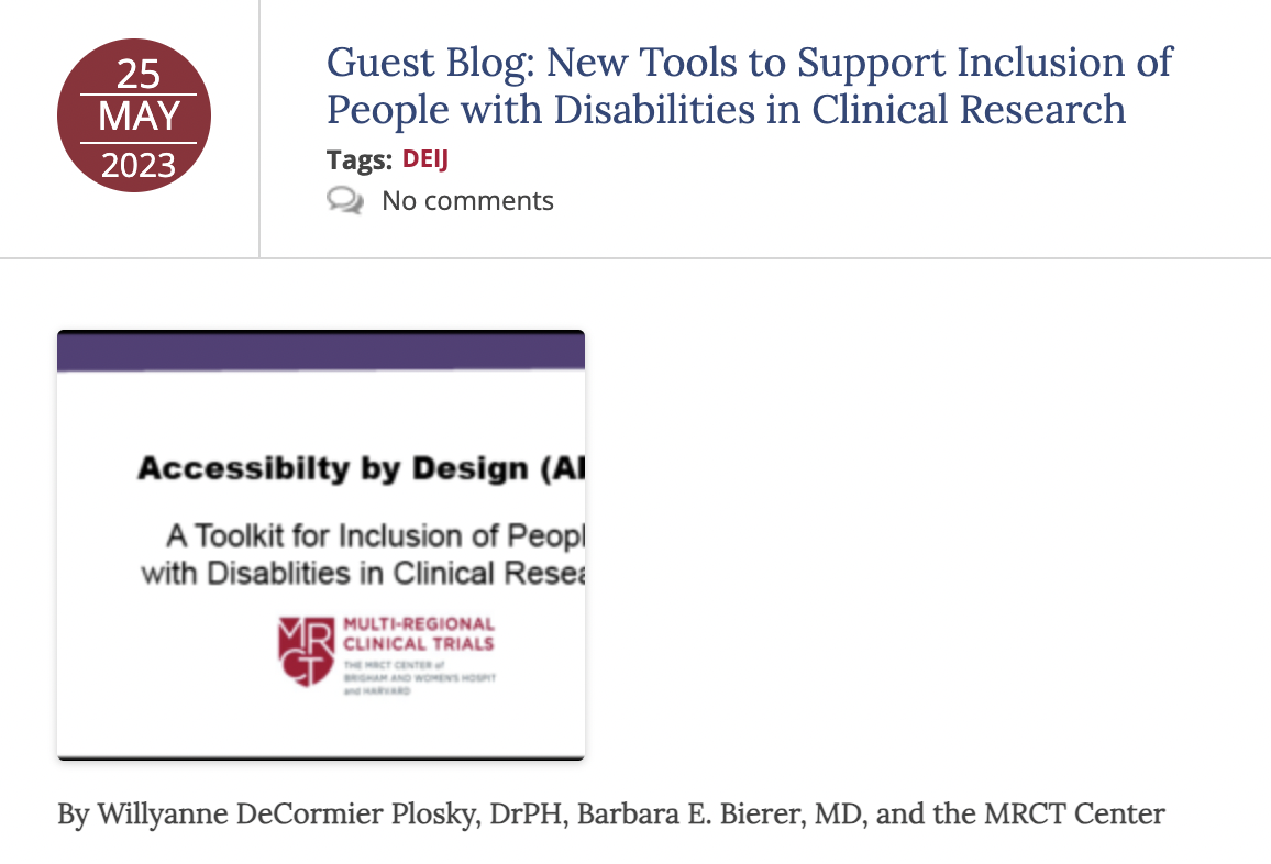 Guest Blog: New Tools to Support Inclusion of People with Disabilities in Clinical Research ...