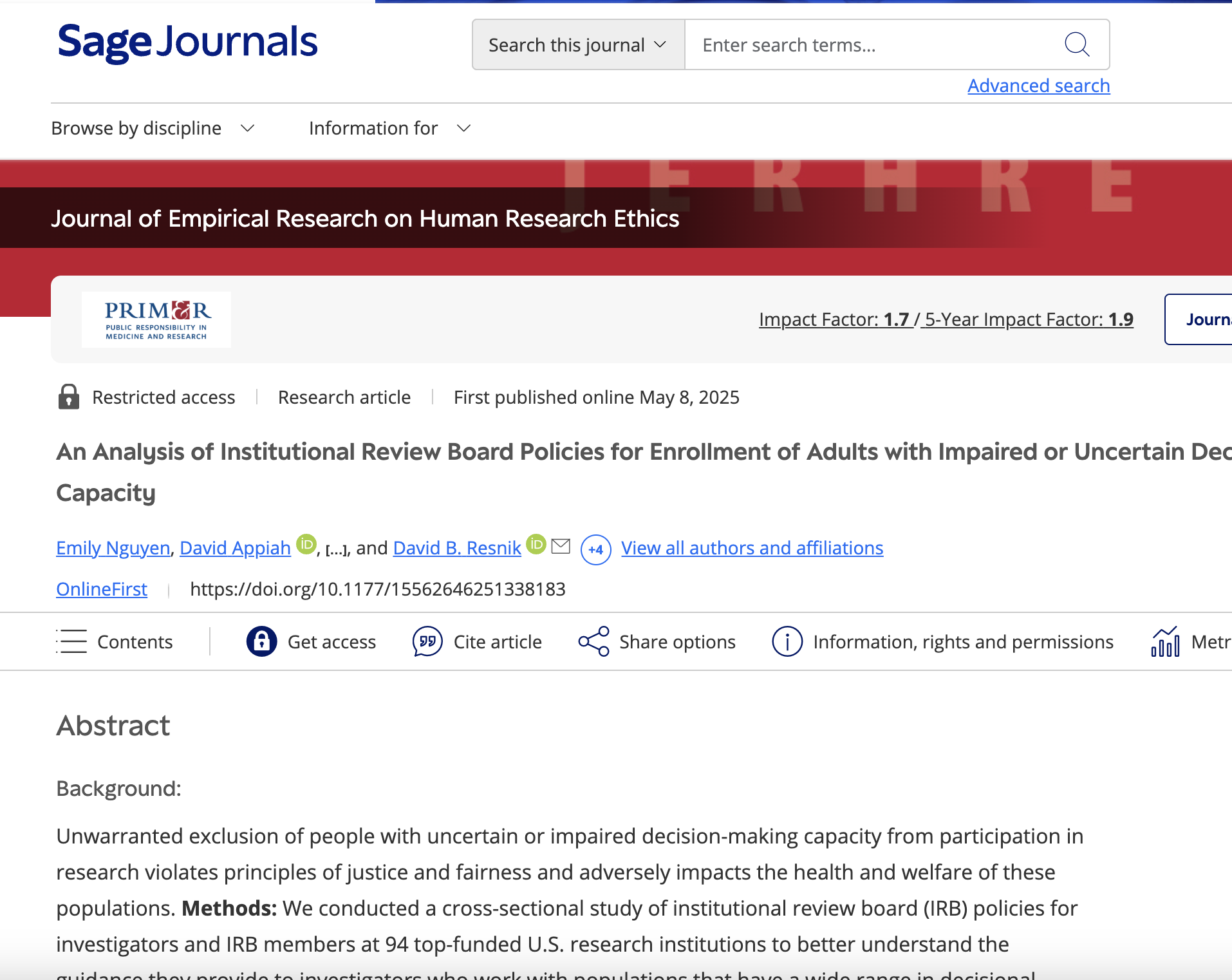 An Analysis of Institutional Review Board Policies for Enrollment of ...