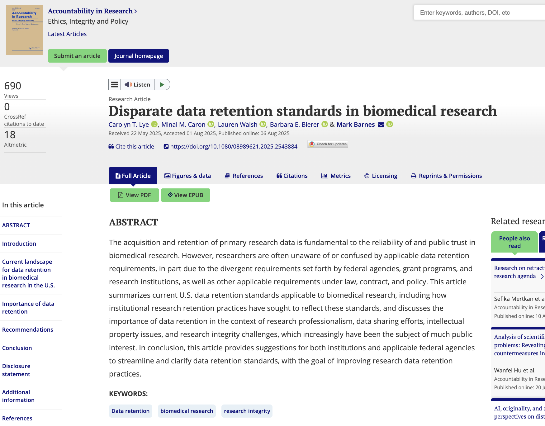 Disparate data retention standards in biomedical research - The Multi ...