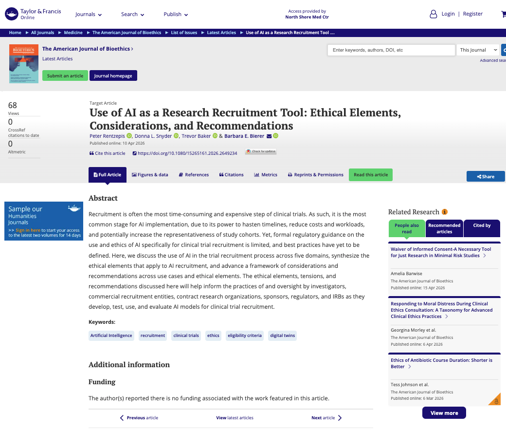 Use of AI as a Research Recruitment Tool: Ethical Elements ...